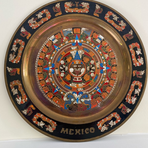 Wall Decor | Brass Embossed Aztec Sun Stone Known As The Aztec Calendar ...